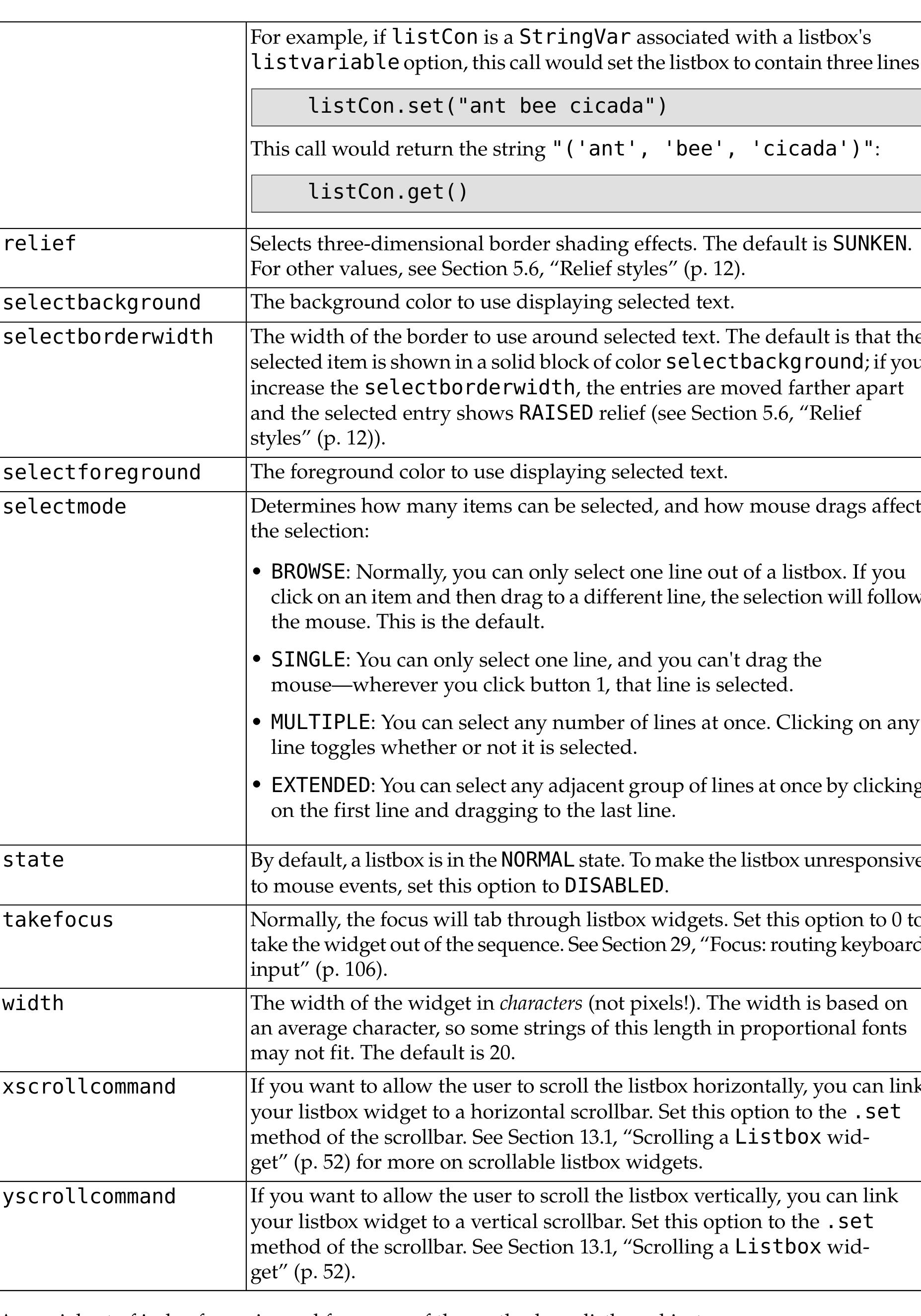 Table 27 - Tkinter 8.4 reference: a GUI for Python