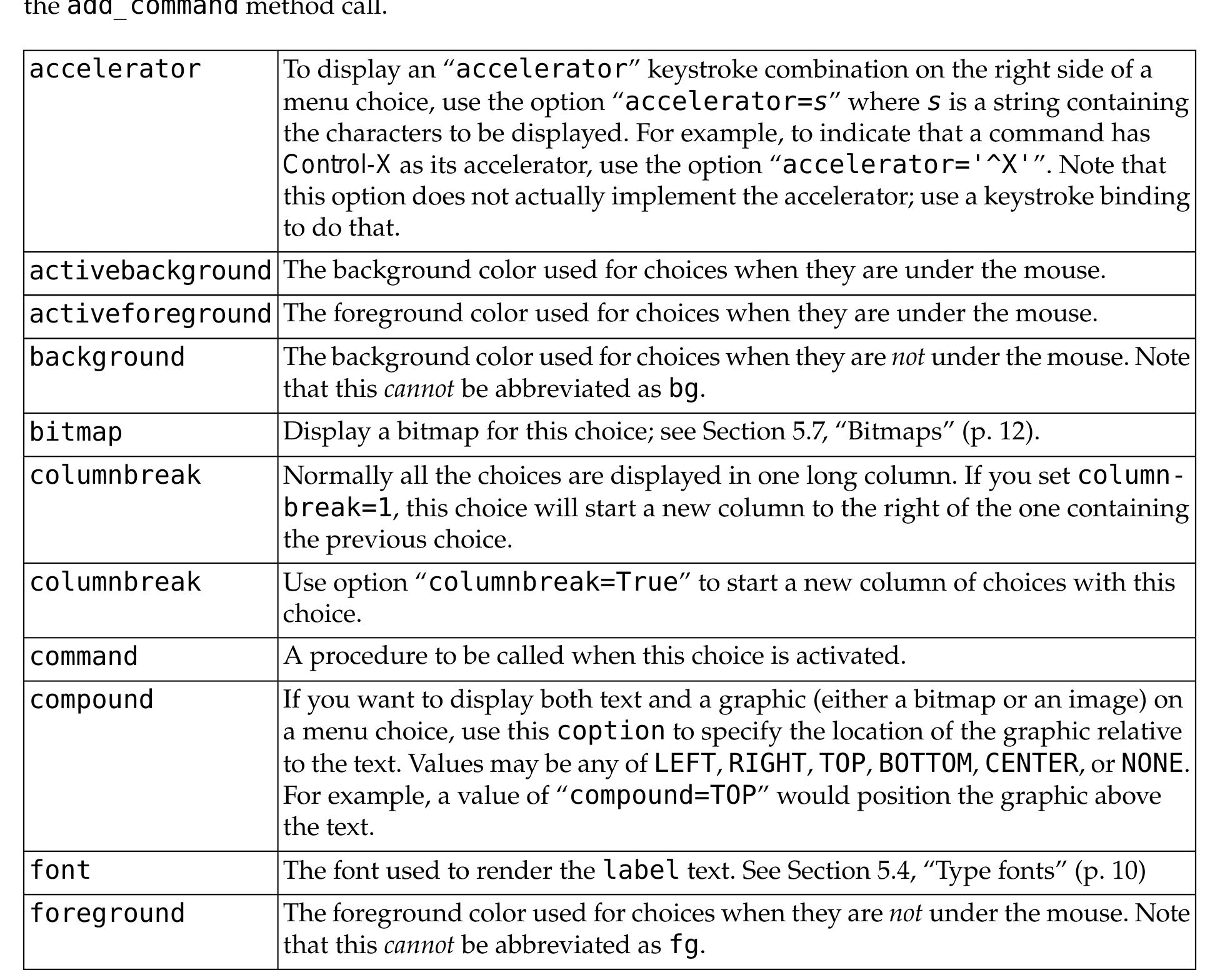 Table 29 - Tkinter 8.4 reference: a GUI for Python