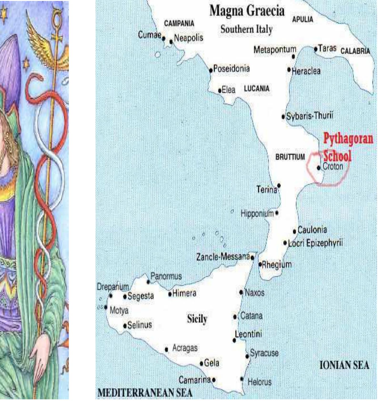 Map and location of pythagorean school in southern italy
