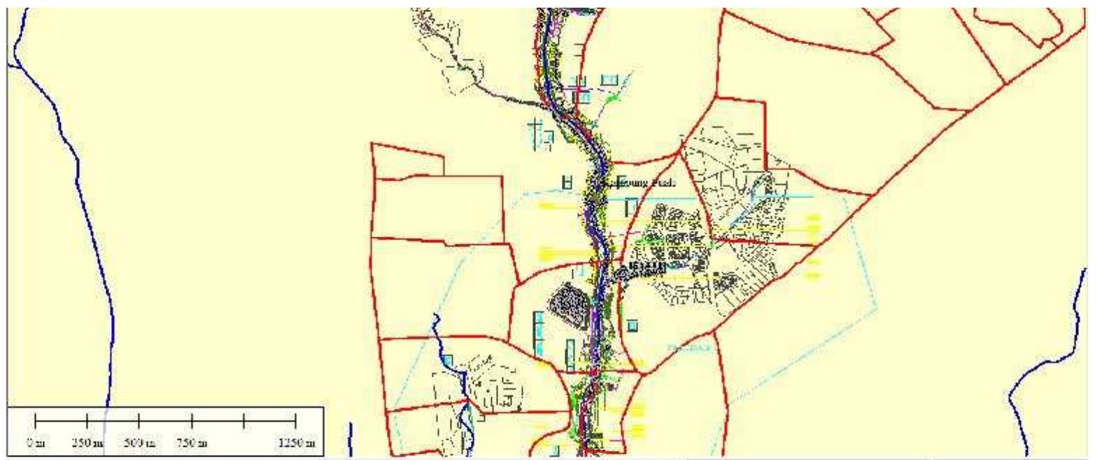 5 : autocad drawing overlay with catchment area map(red