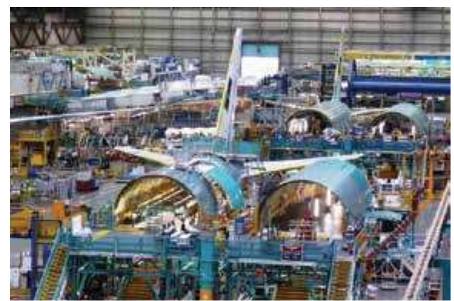 Traditional aircraft assembly facility (boeing 767) showing