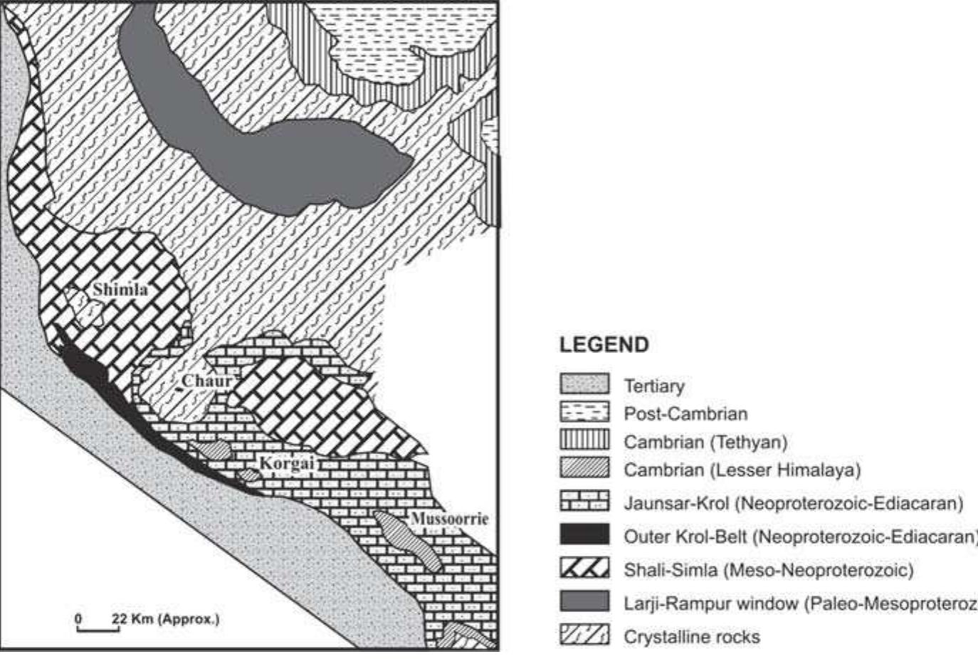 Simplified geological map of parts of himachal and garhwal