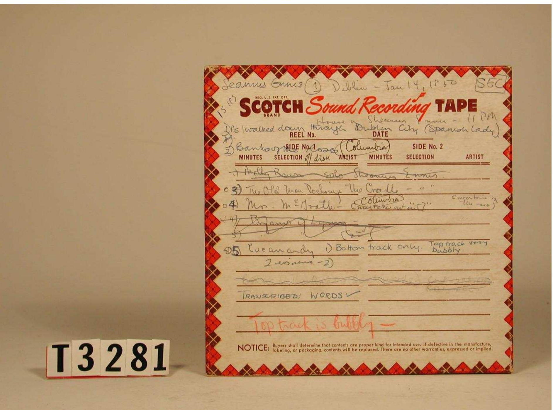 A.1. january 14, dublin. t3281r01: reel to reel tape box,