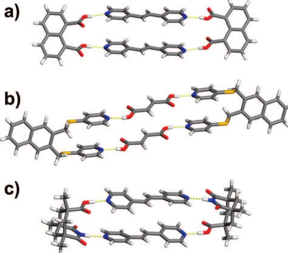 X-ray structures: (a) 2(1,8-nap)-2(4,4’-bpe); (b)