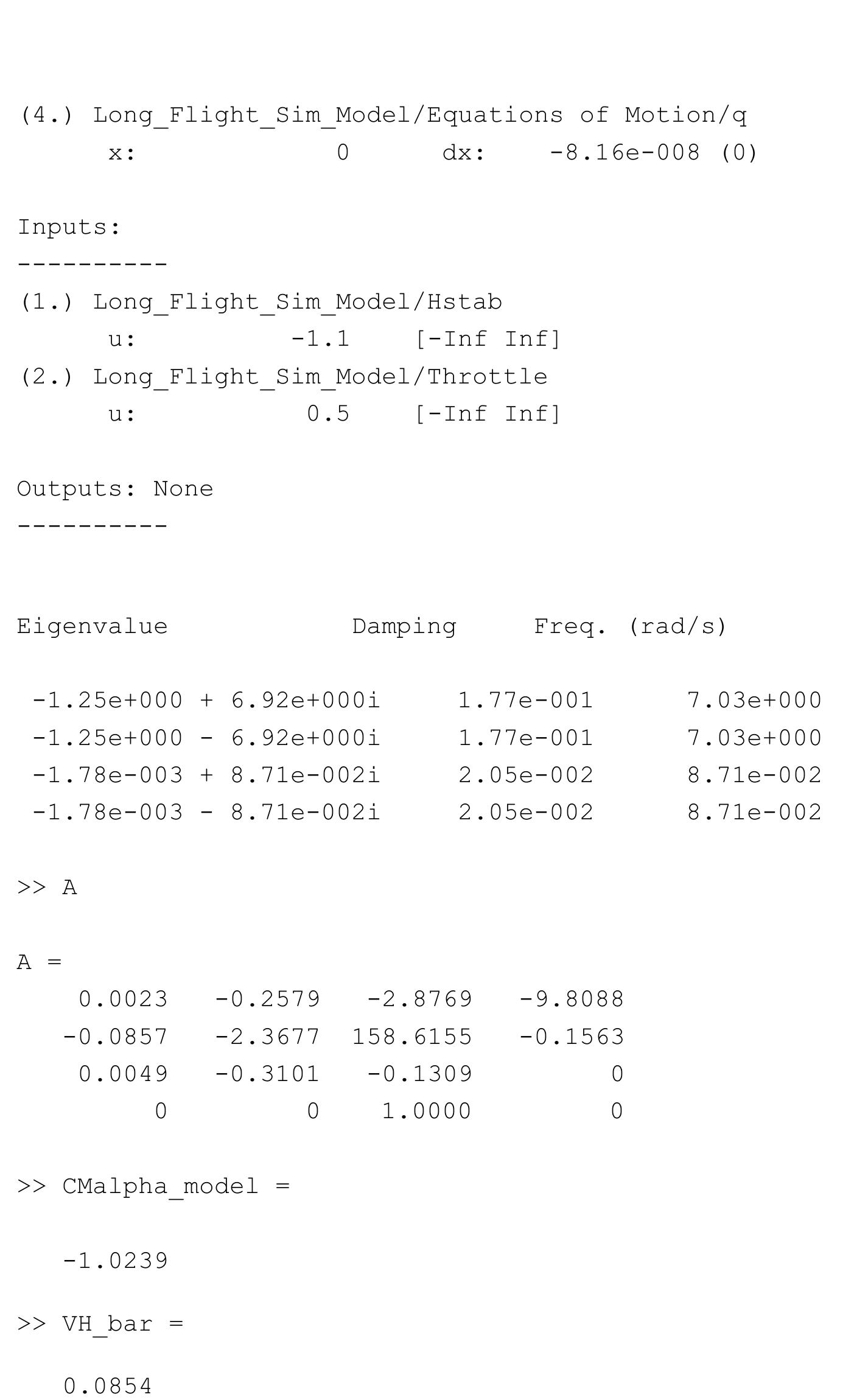 Table 2 - Ryerson University 3-DOF Longitudinal Flight