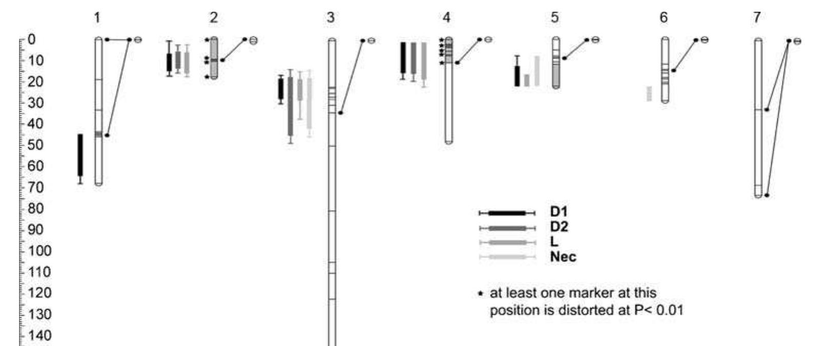 Linkage map of p. axillaris axillaris n (left) based on the