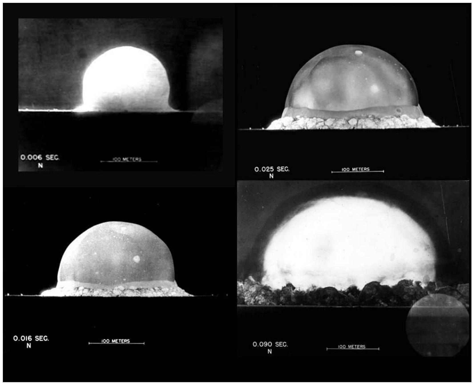 Time-lapse photographs with distance scales (100m) of the