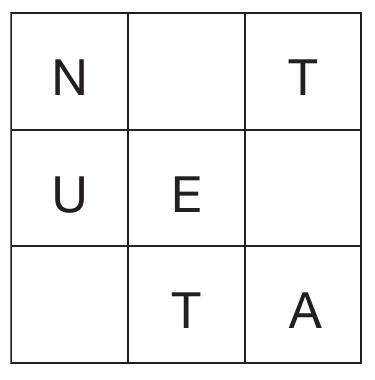 Start at one of the four corner letters and spiral clockwise