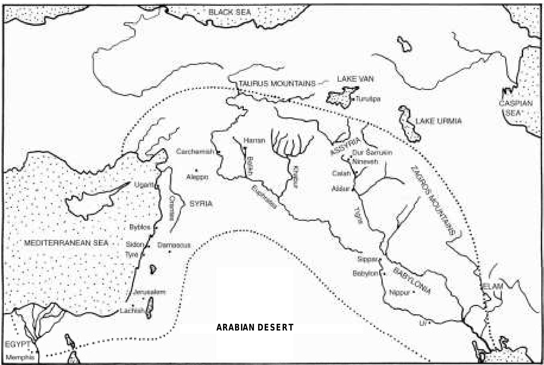 Map of the assyrian empire at its largest extent of 32.54