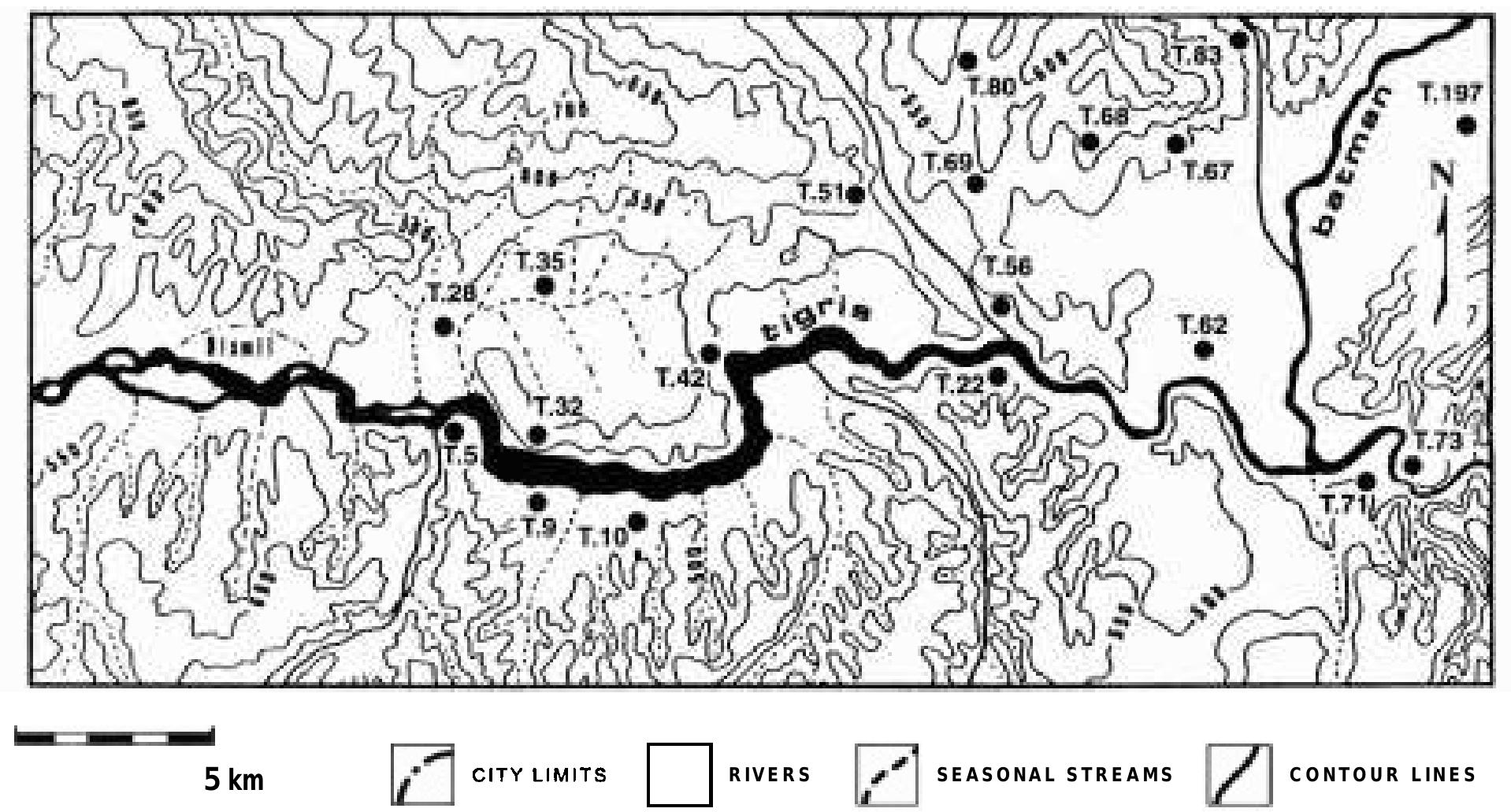 Map of the upper tigris river valley showing the location of