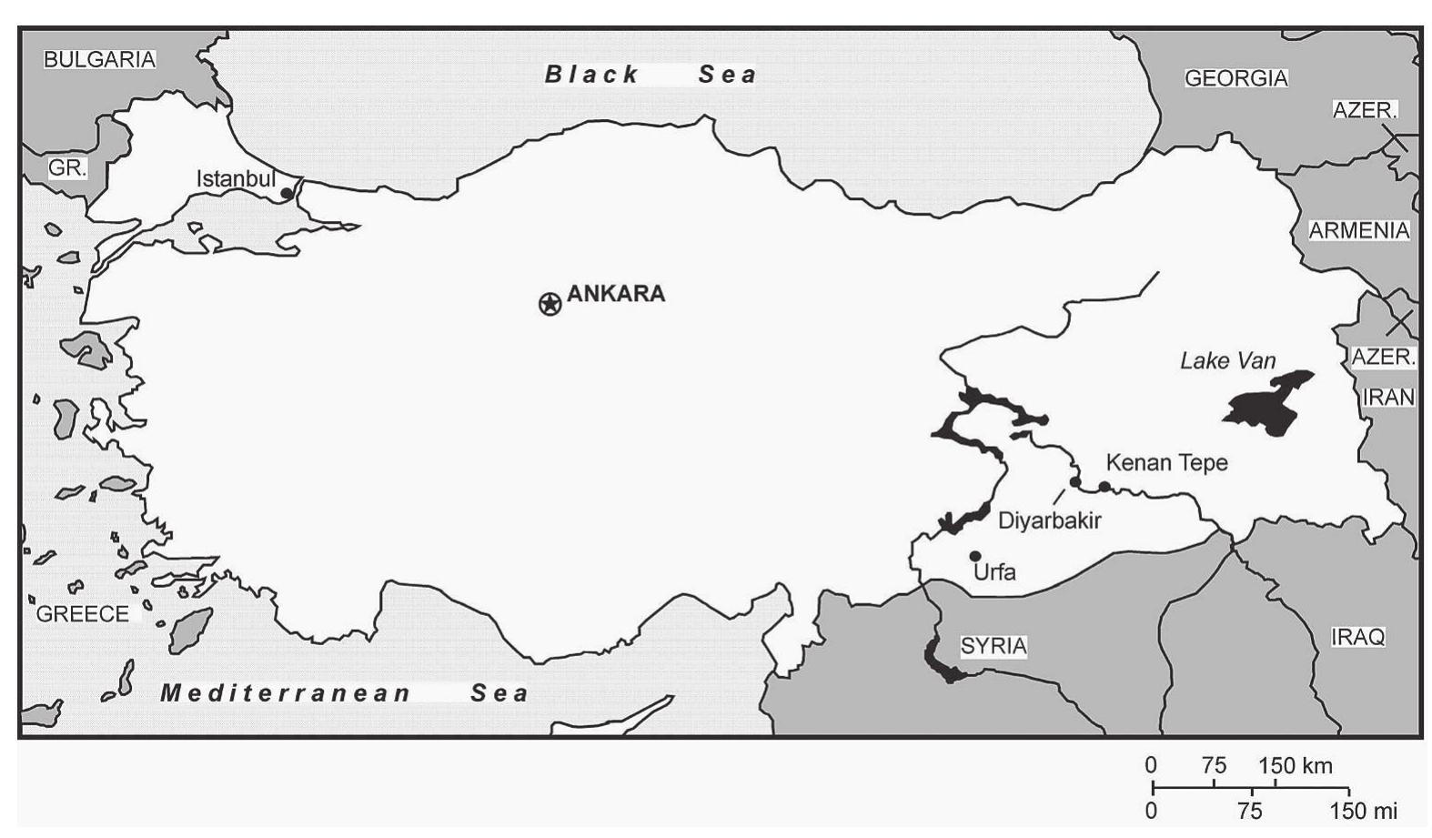 Map of modern turkey, showing the location of the site of