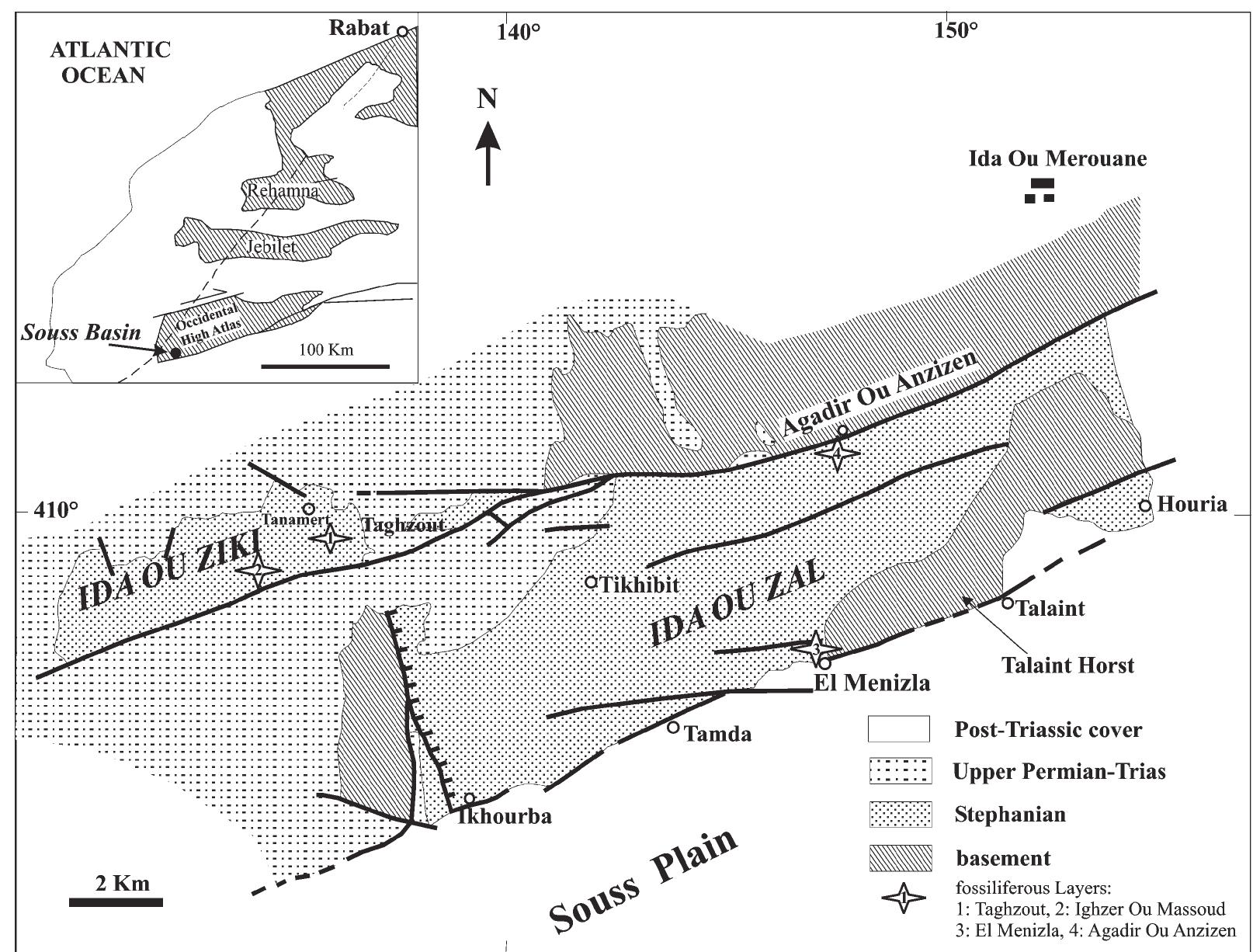 Sketch map of the stephanian (late pennsylvanian) souss