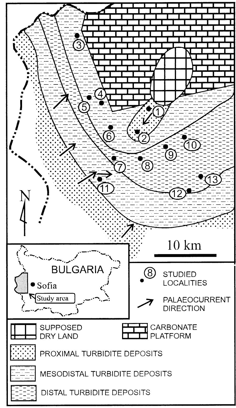 Location and facies map. for names of the numbered local-