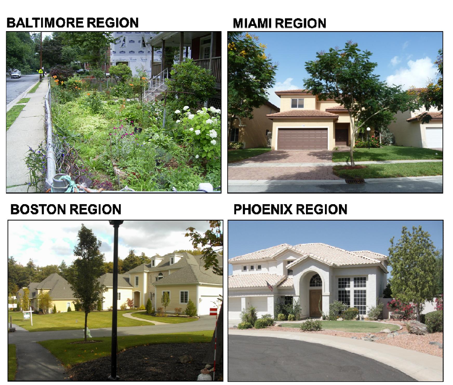 Examples of residential landscapes in the four lter study
