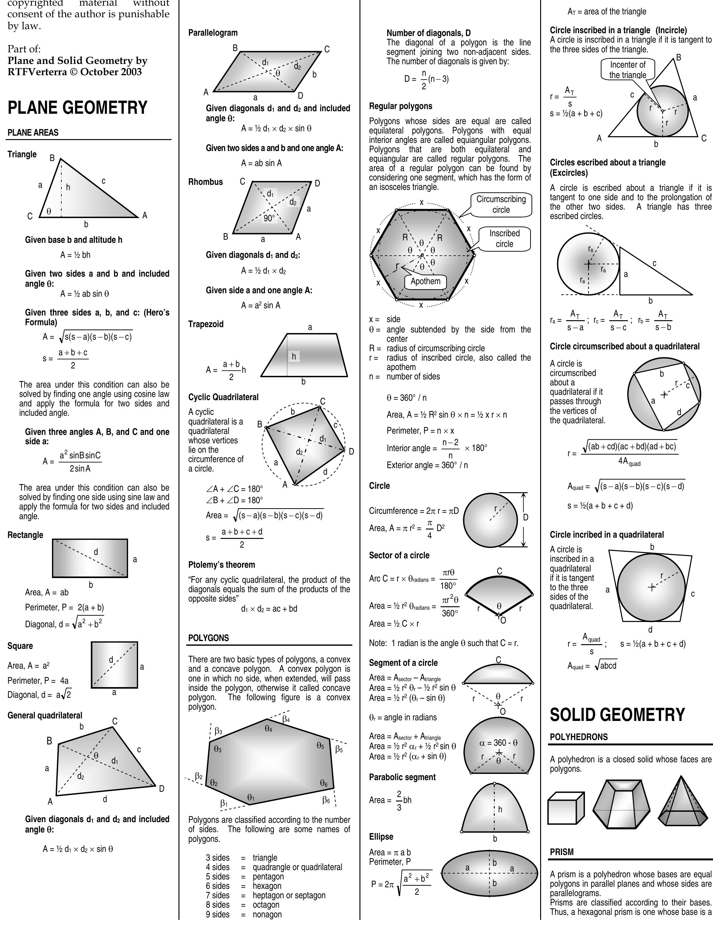 Figure 1 - from Plane and Solid Geometry Formulas Prepared