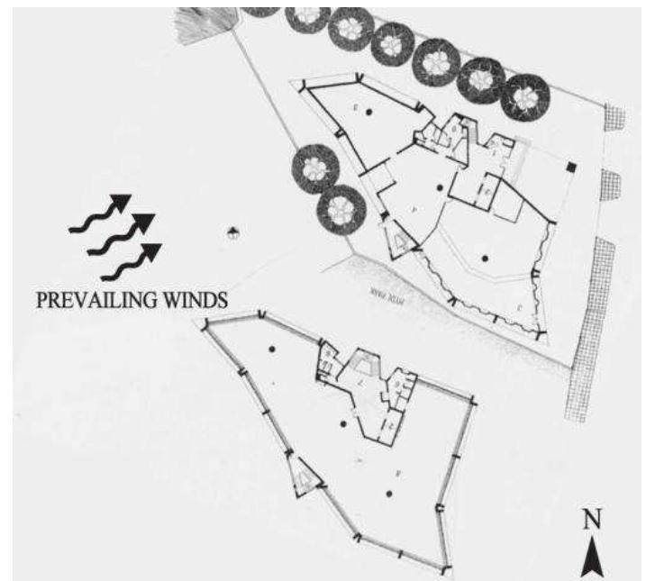 Site plan and floor plan with prevailing wind ken yeang has