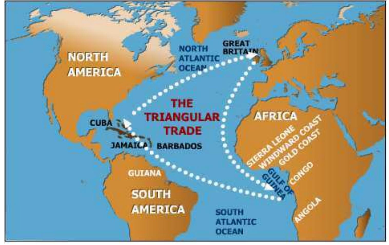 1— map showing the triangular route taken by british ships