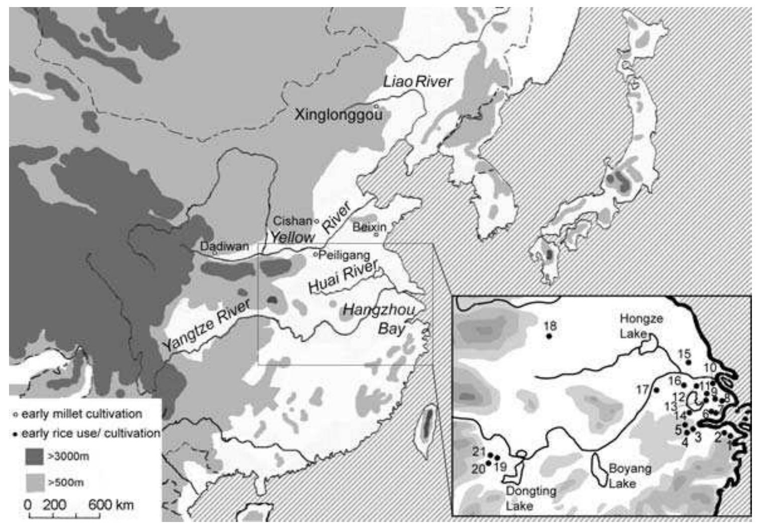 Map of east asia with inset of yangtze region, showing