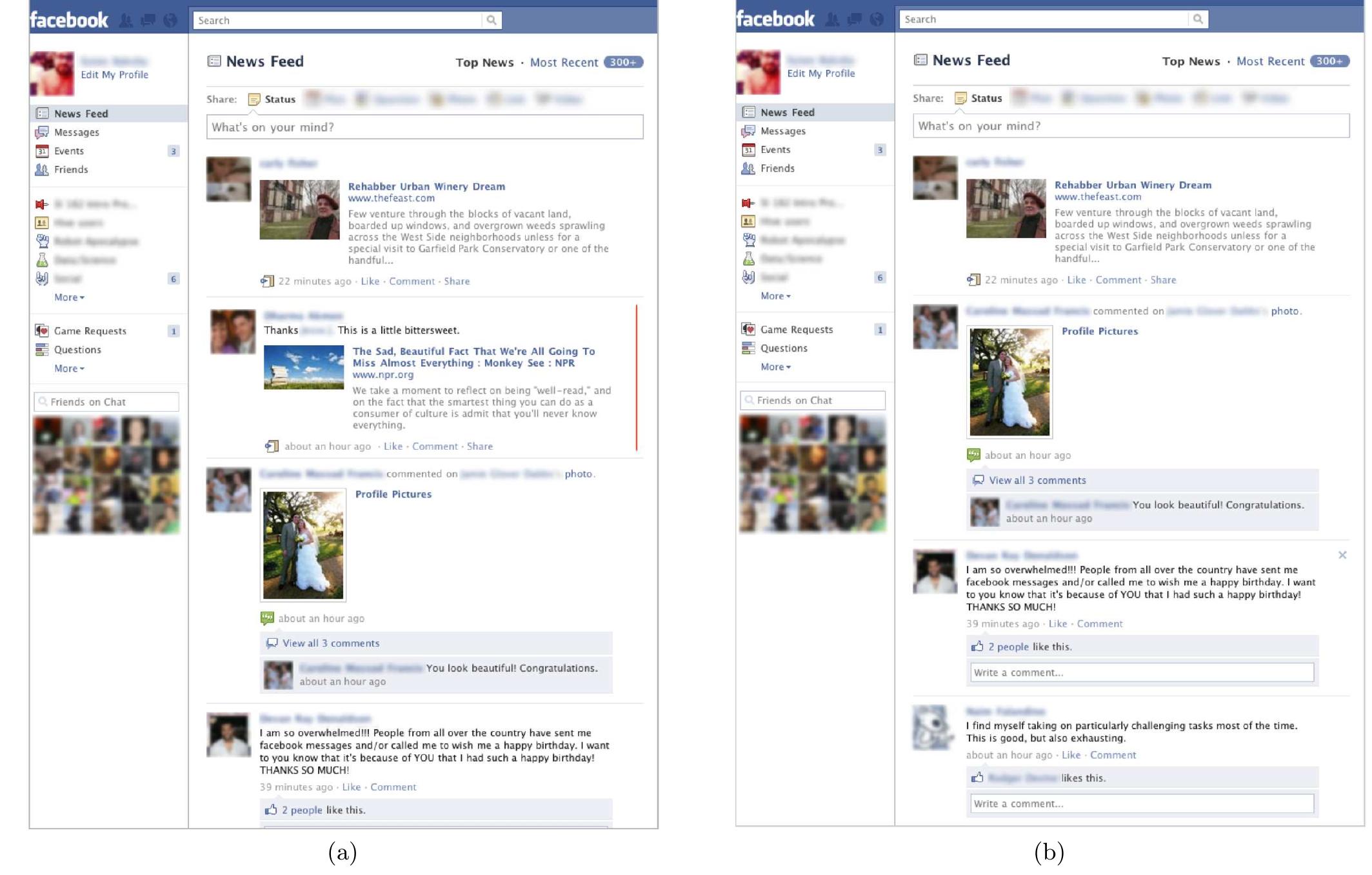 An example of the facebook news feed interface for a