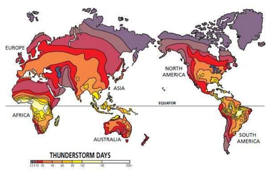 World thunder day map (www.erico.com) periodic lighting