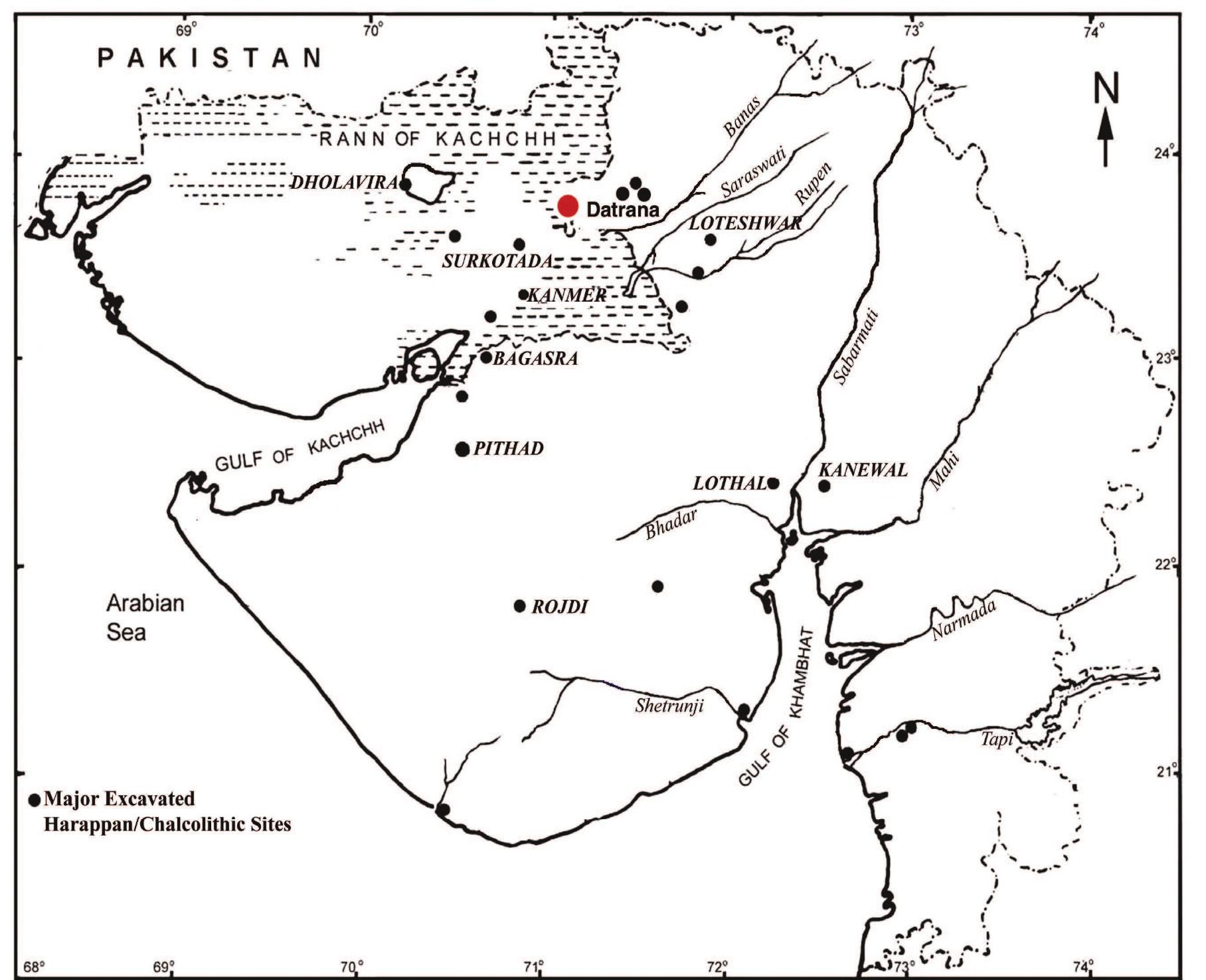 Map of gujarat showing major excavated harappan sites blades