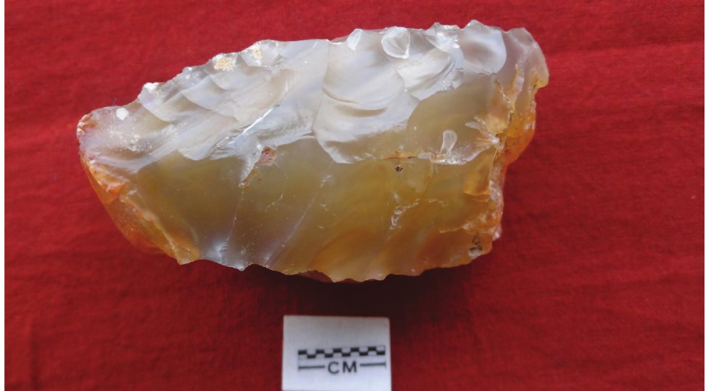 One of the prepared cores (core blank) showing two crested