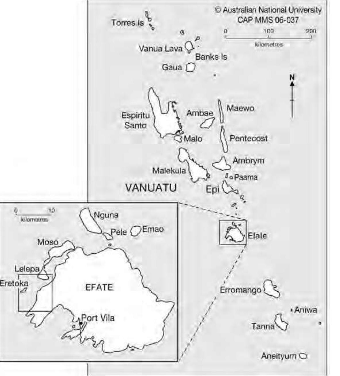 Map of vanuatu locating chief roi mata’s domain in northwest