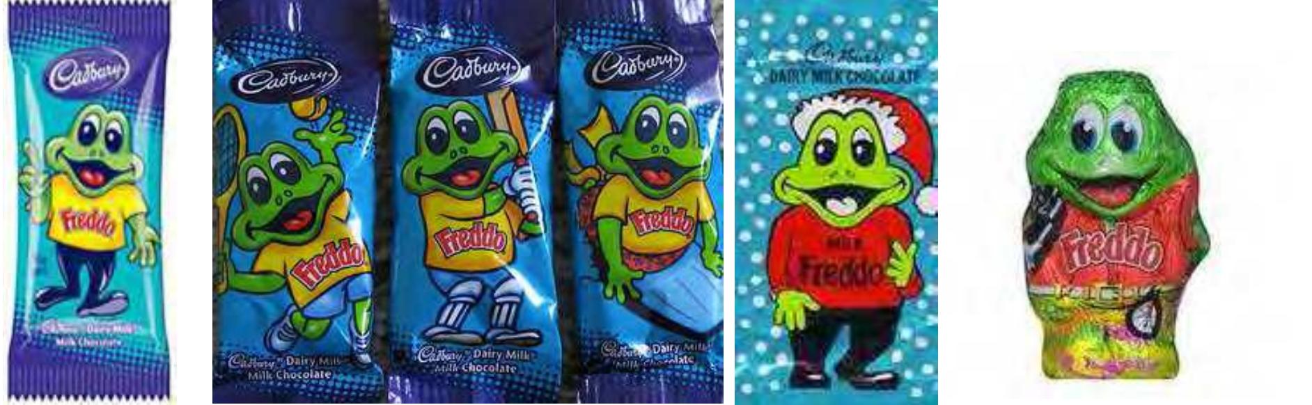 13: variations of the freddo chocolate packaging over the