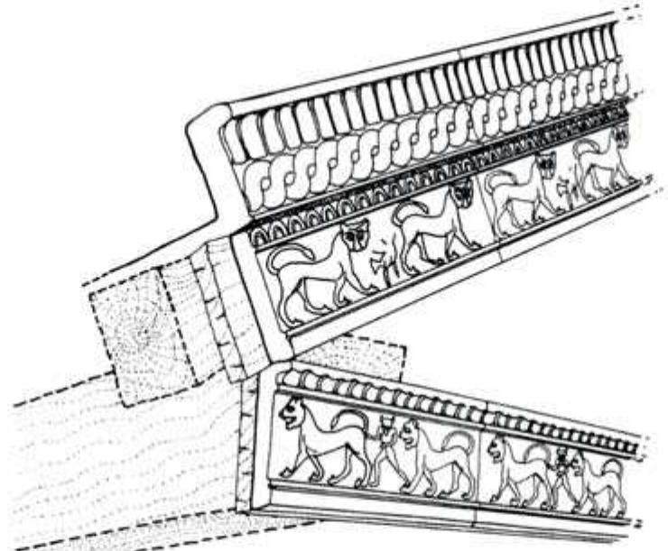 2d reconstruction of the pediment of the regia in rome. it