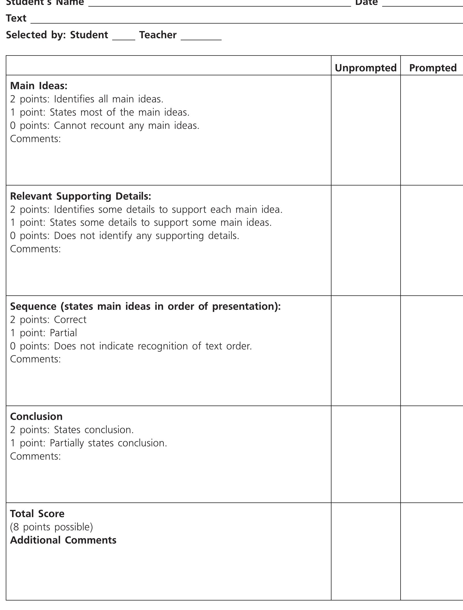 7. sample recording sheet for an informational text