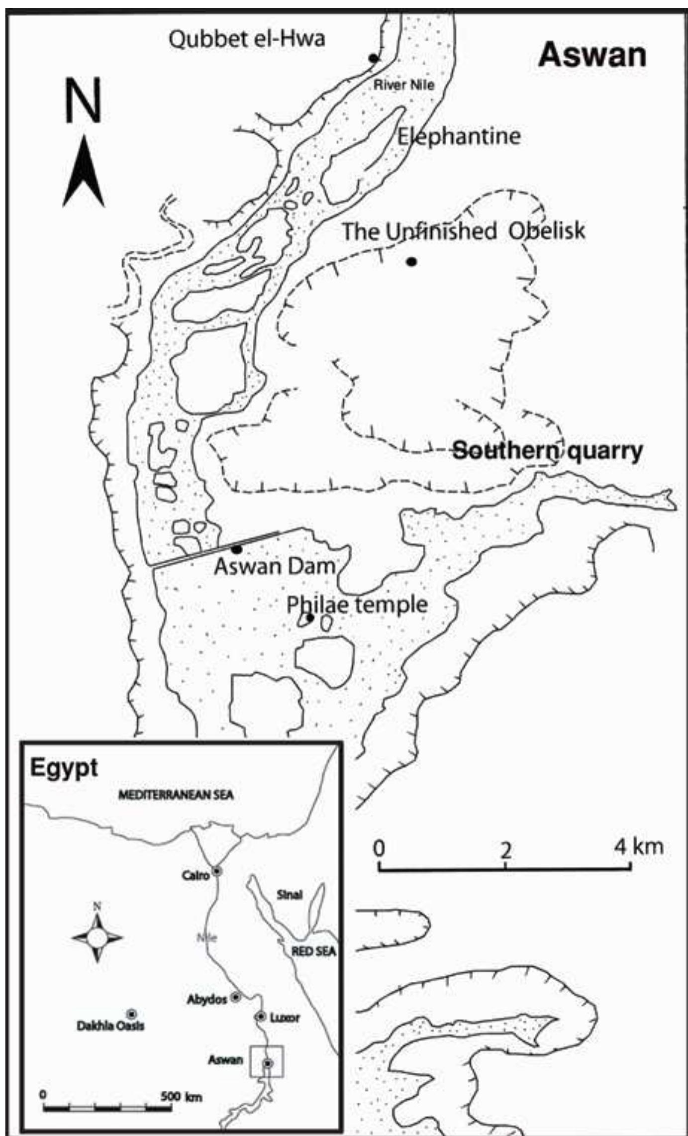 Map of the aswan area the unfinished obelisk and the