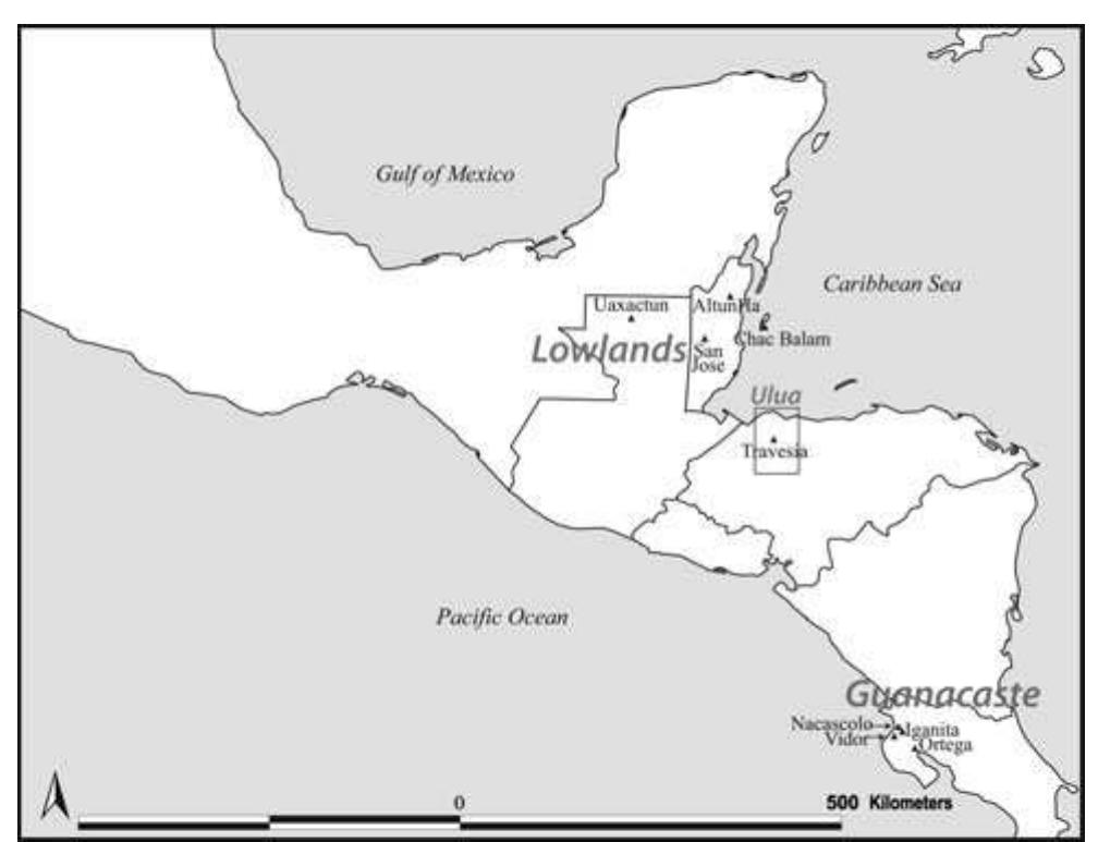 Map of mesoamerica showing the ulua valley and the distri-