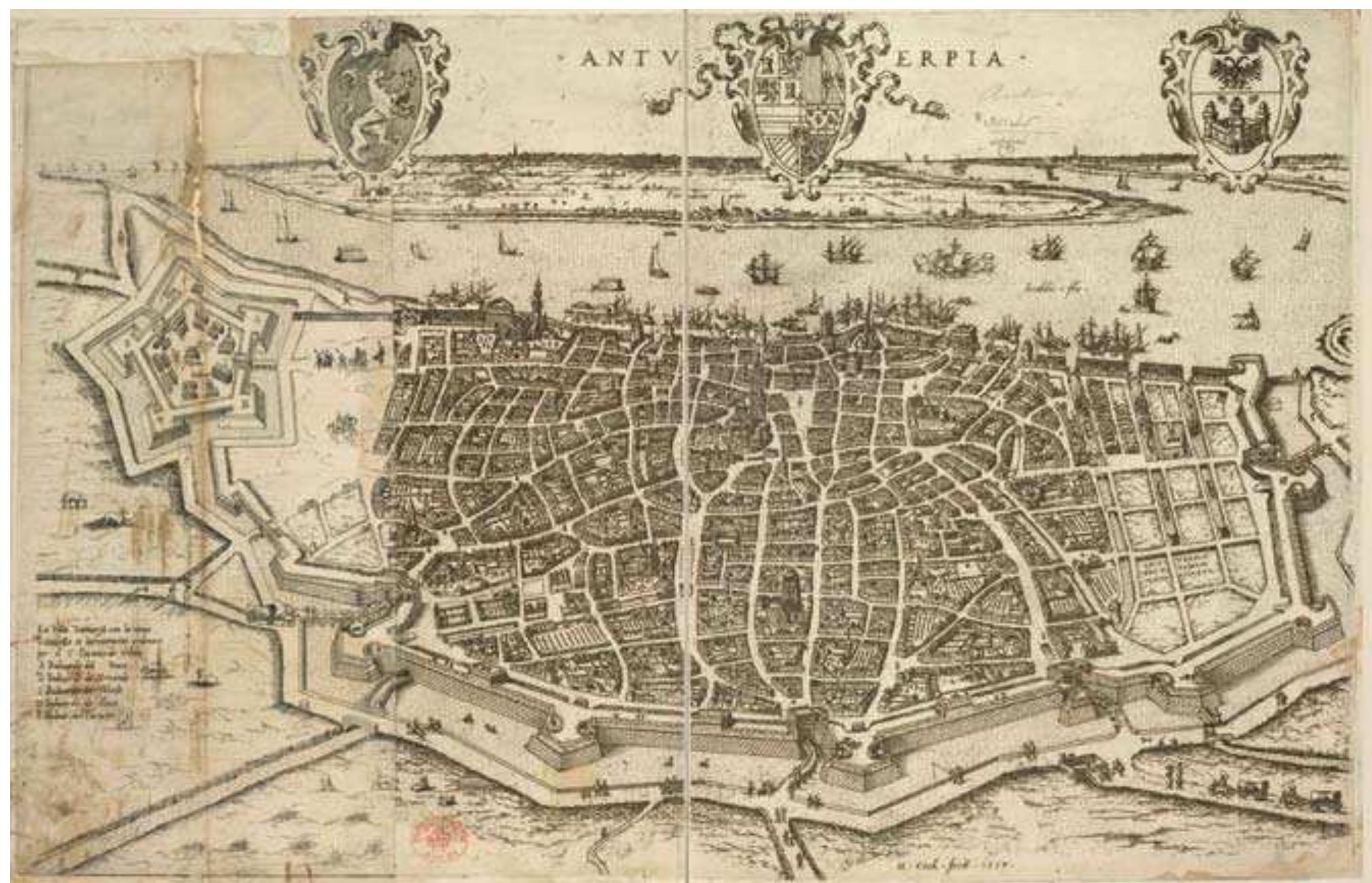 Map of antwerp, engraved by hieronymus cock, antwerp 1557.