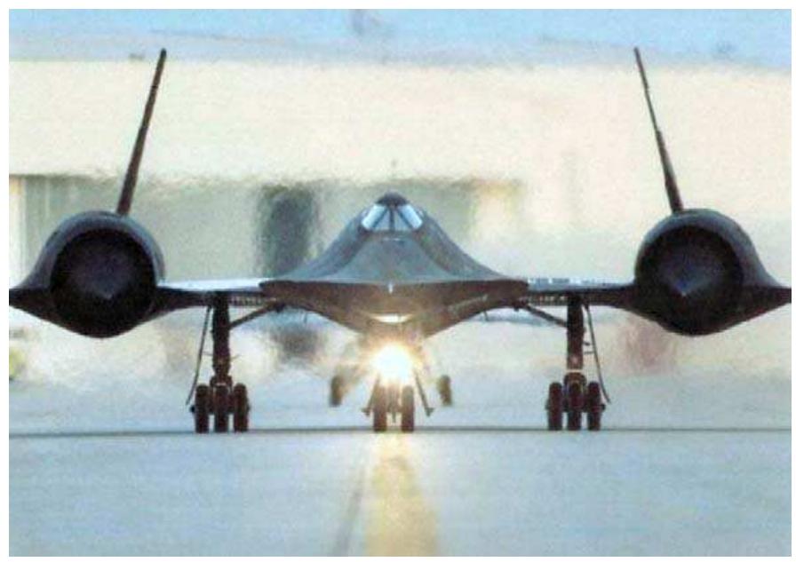 Front view of the all titanium sr-71 blackbird. damage