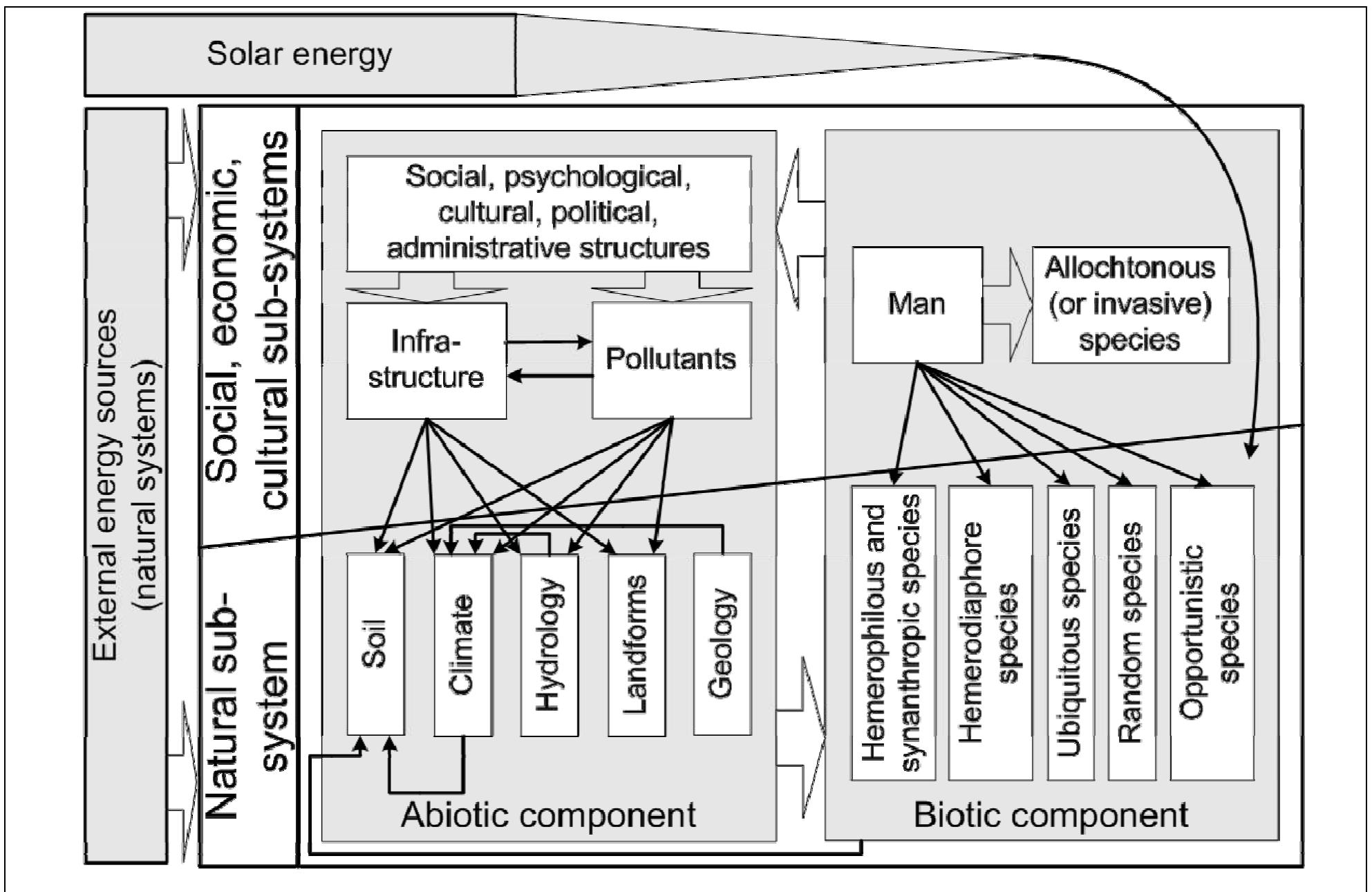 Conceptual model of the structure of man-dominated systems