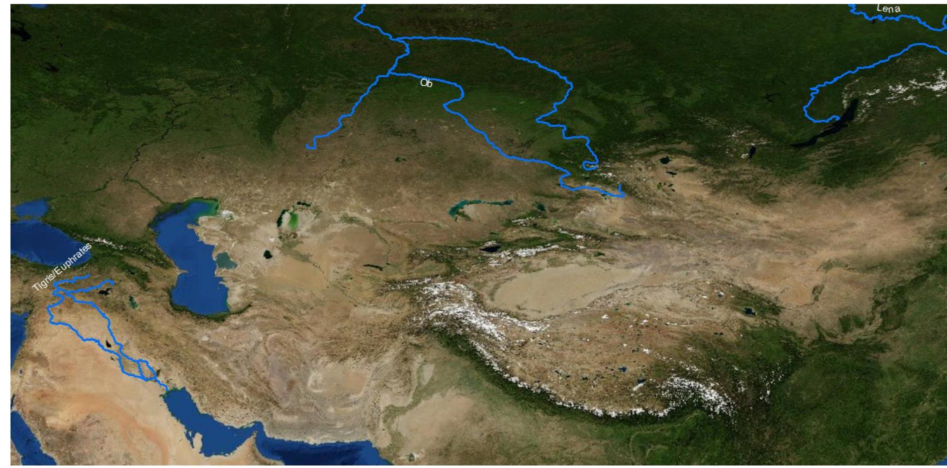Example of simple world drainage system map.