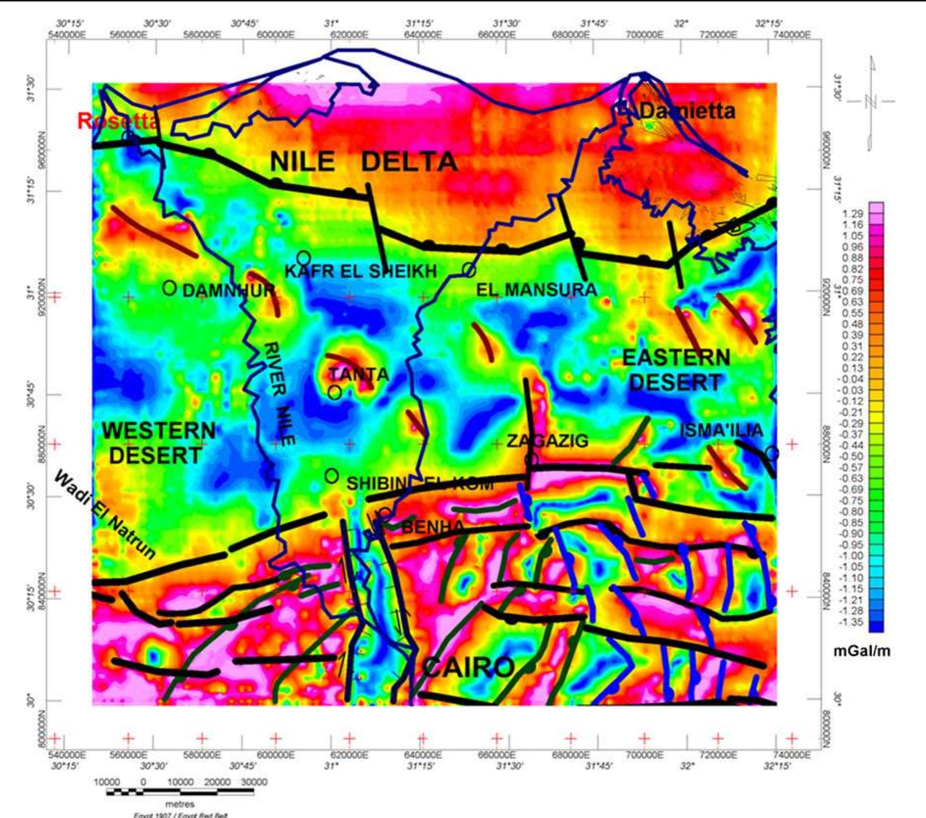 Tilt derivative of bouguer anomaly map (tdr) of the nile