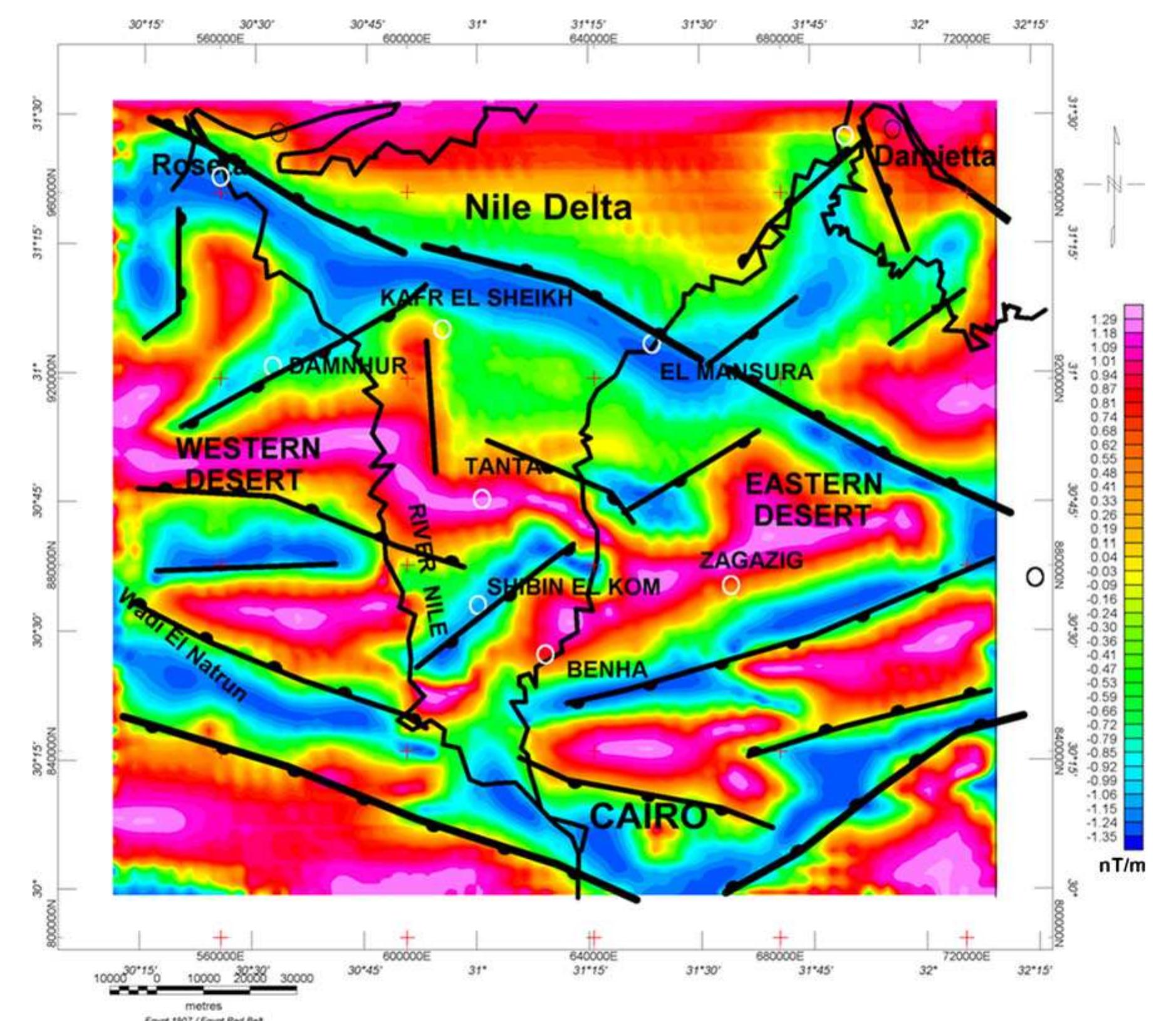 Tilt derivative of rtp anomaly map (tdr) of the nile delta,