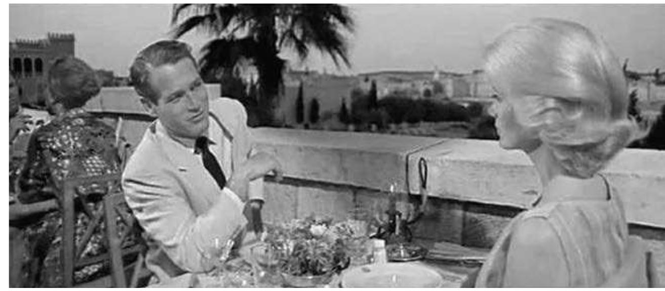 Ari ben canaan and kitty fremont (eva marie saint) dining in