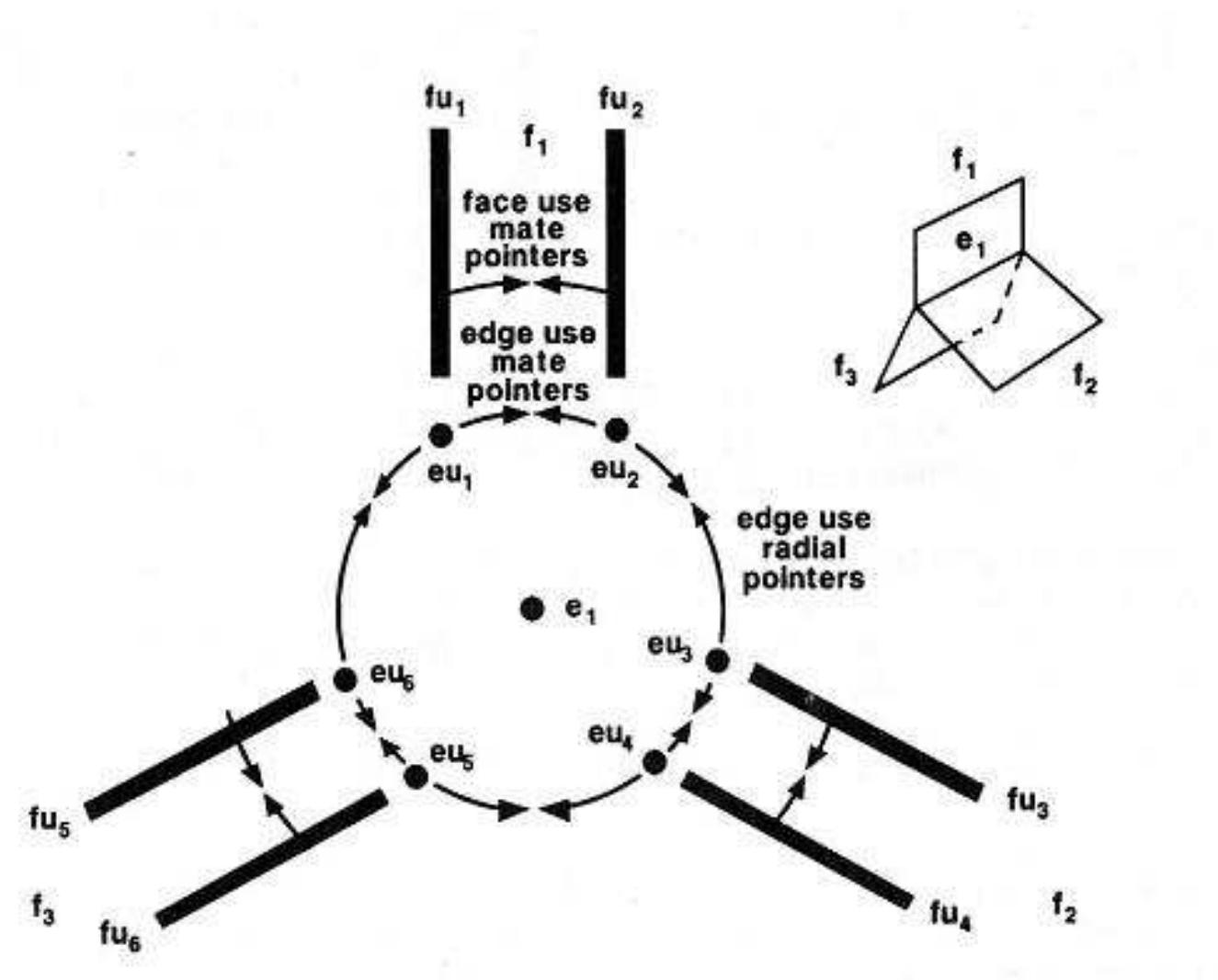 Cross- section of three faces sharing a common edge in the