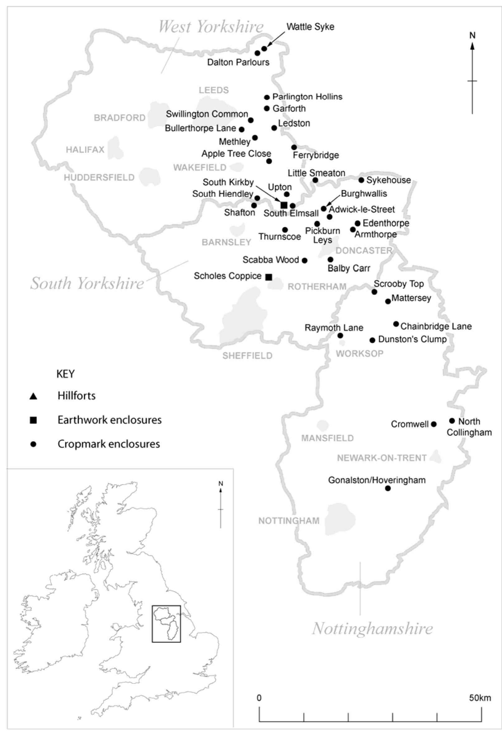 Map of the modern counties of nottinghamshire, south