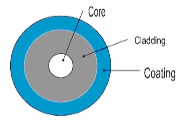 The major components of a fiber optic cable are the core,