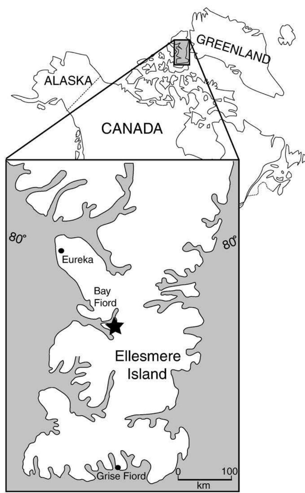 Map of ellesmere island, nunavut, arctic canada showing