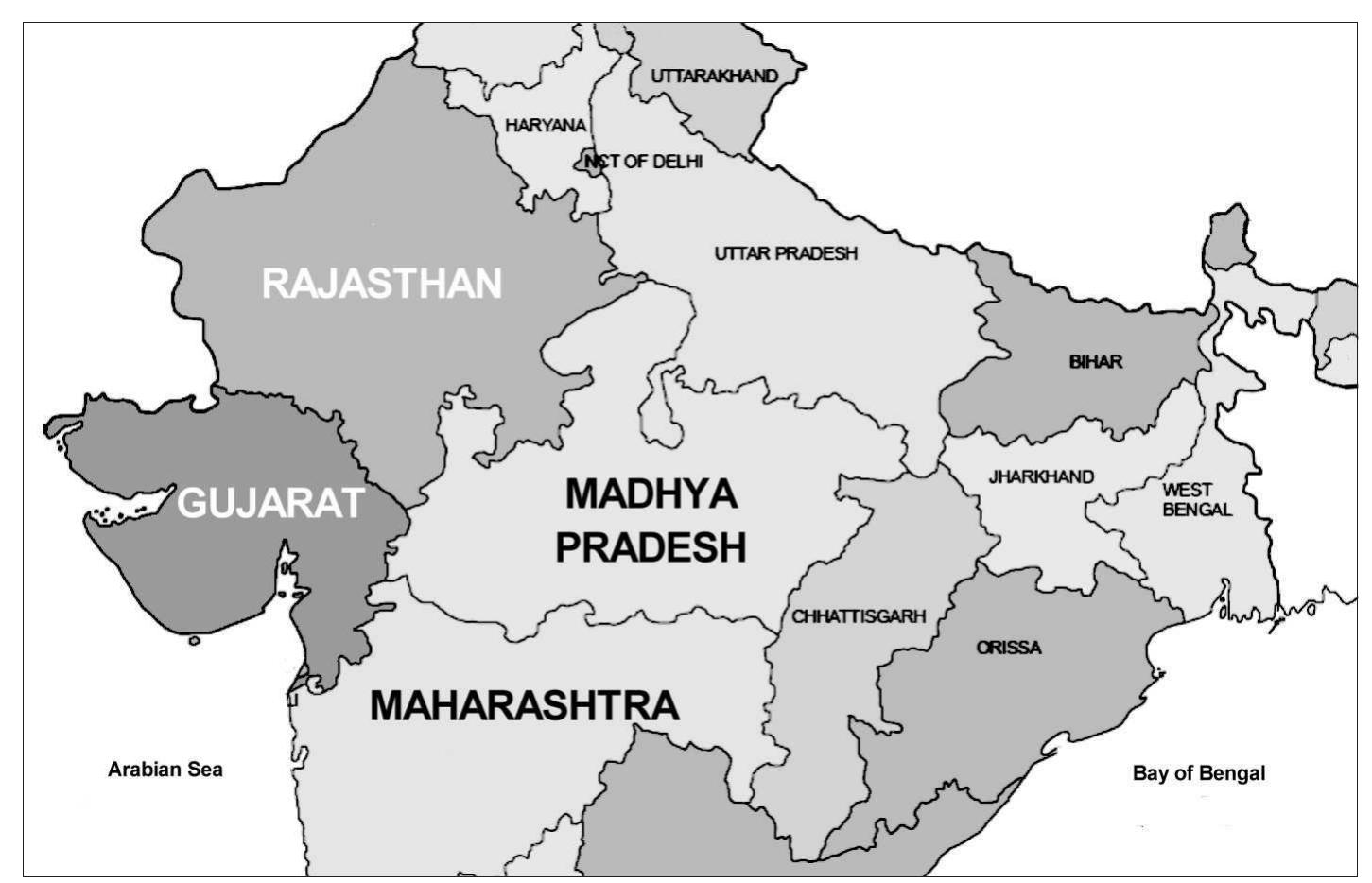 Detail of india map showing the western part of the “tribal