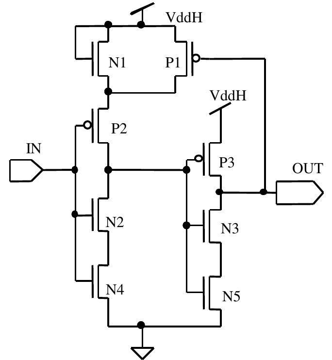 3 single supply level shifter with stacking technique