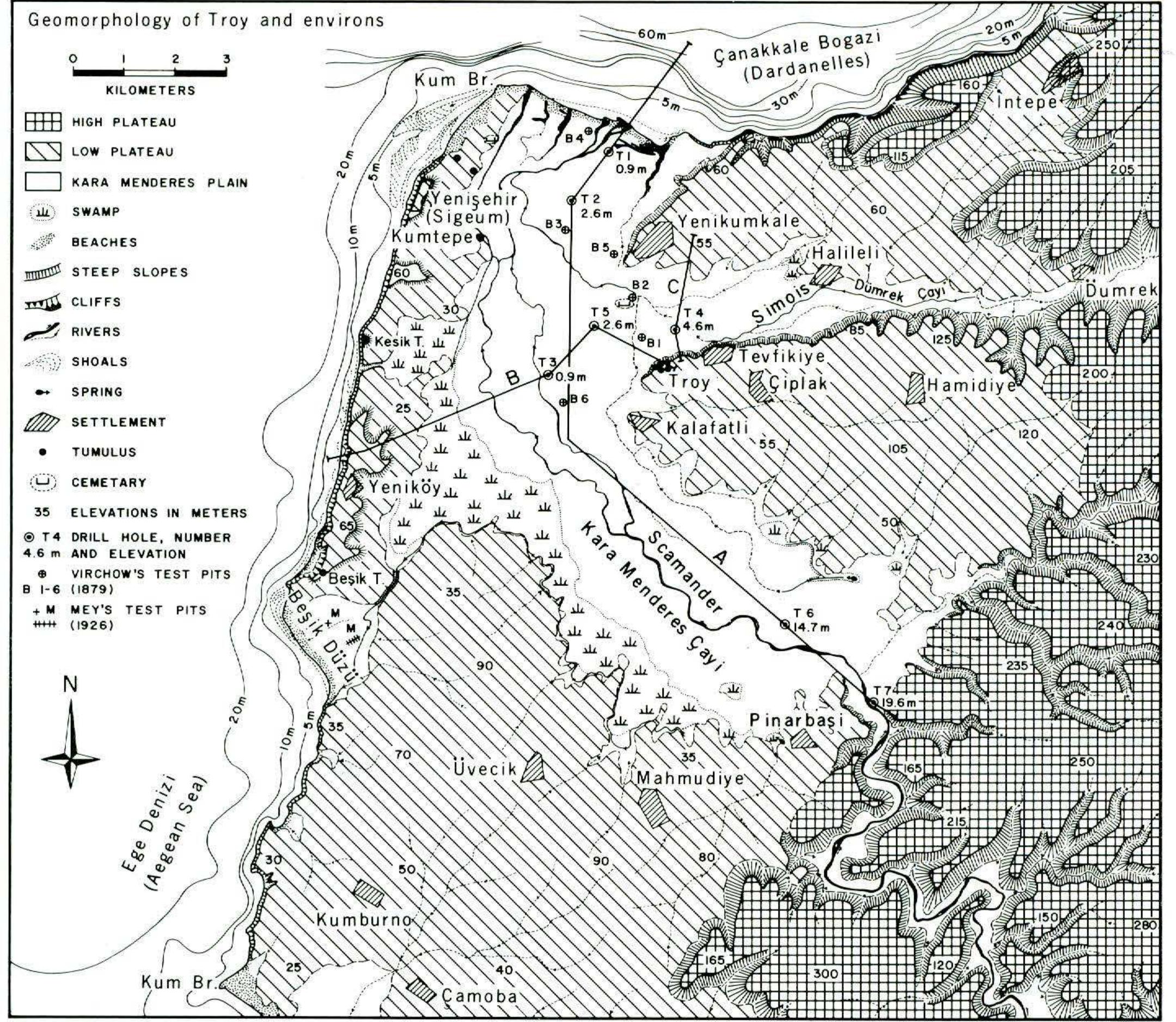 Geomorphology of troy and environs. the locations of troy