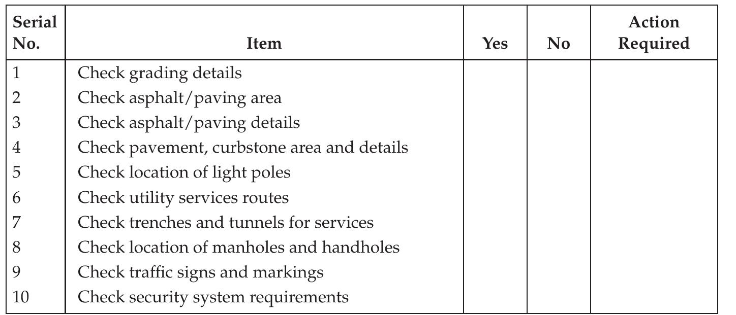 Design checklist: infrastructure table a.7
