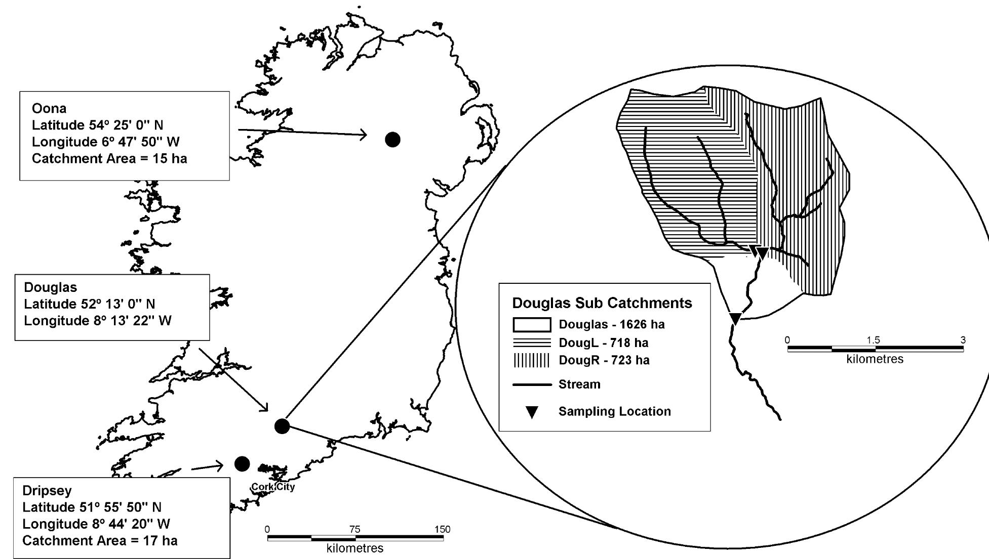 Site location map for the three catchments: the 17 ha