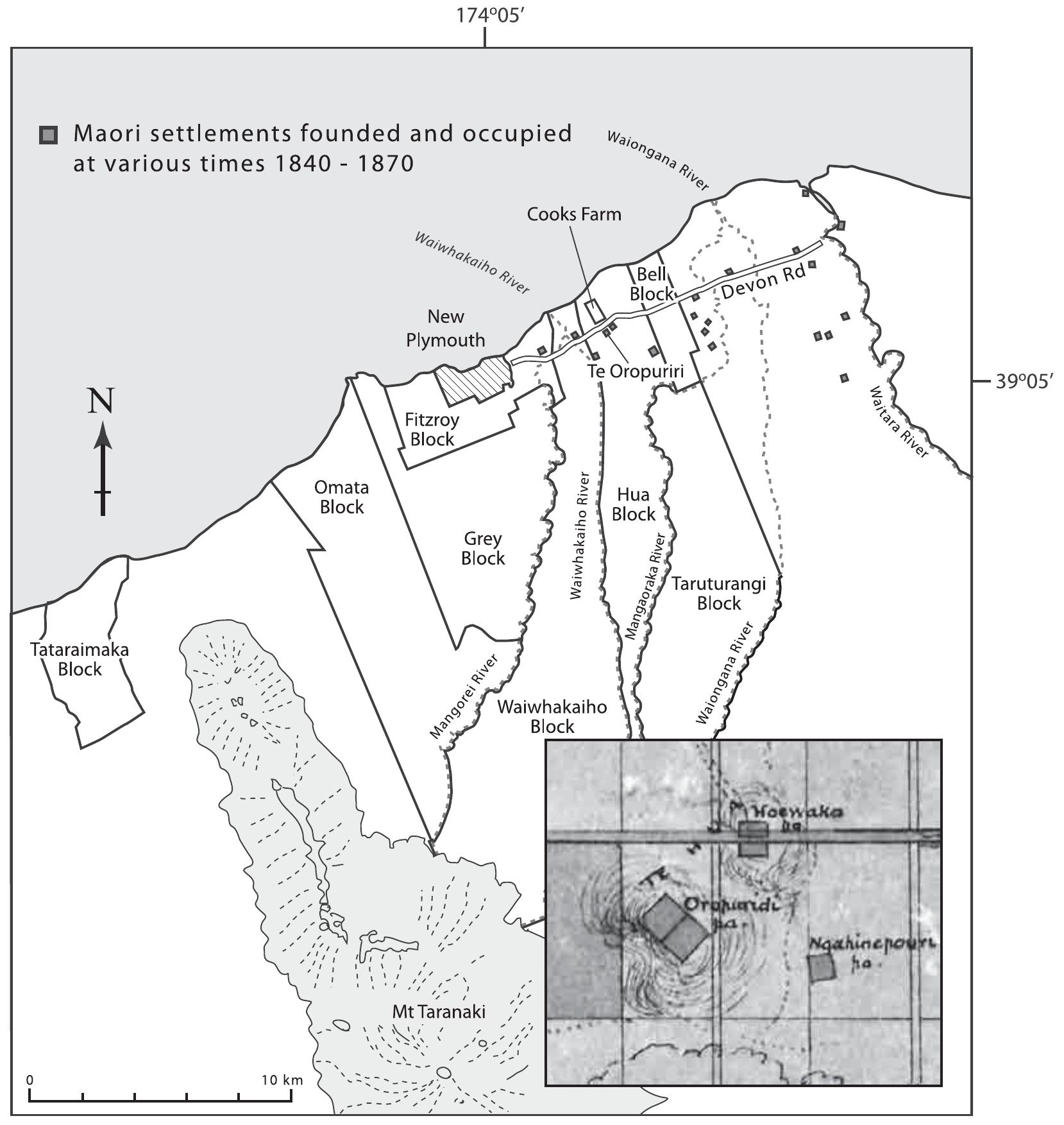 21 map showing mid-19th century taranaki land sale areas and