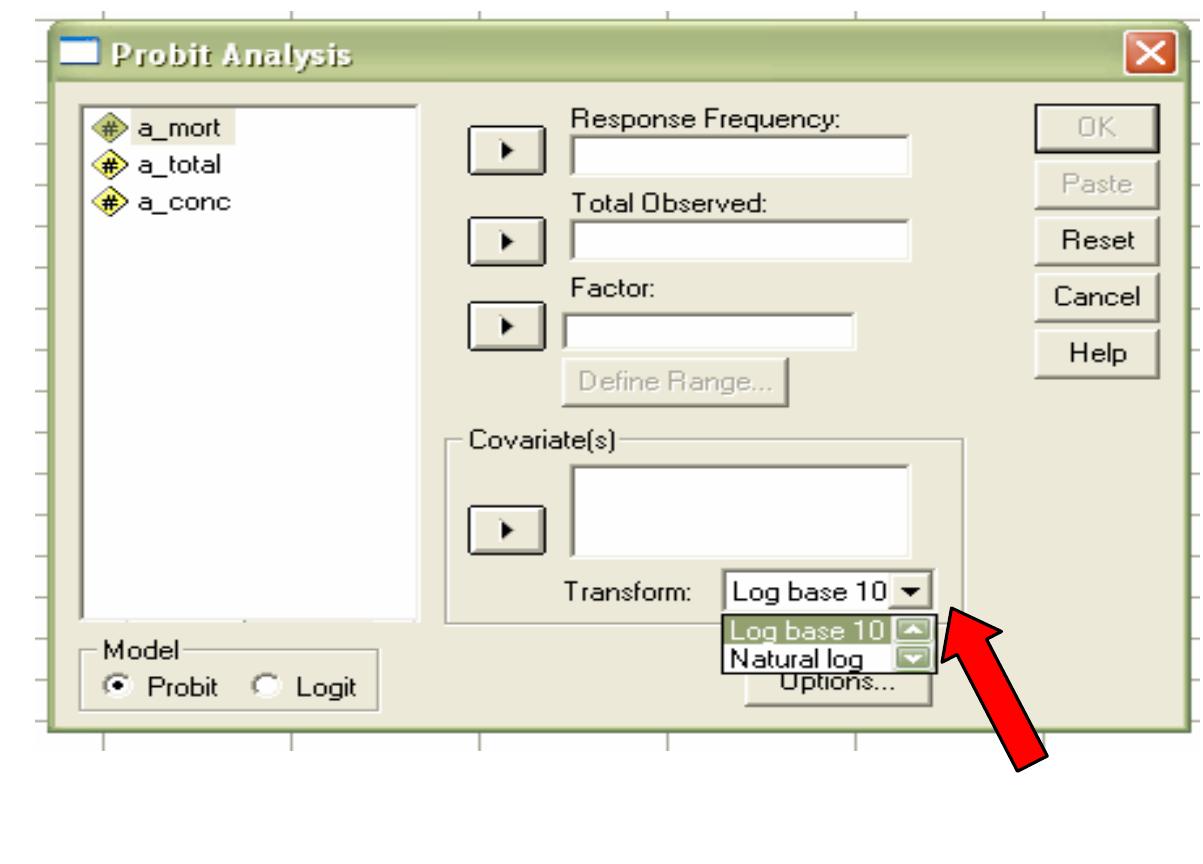 For example, after clicking analyze, regression, probit,